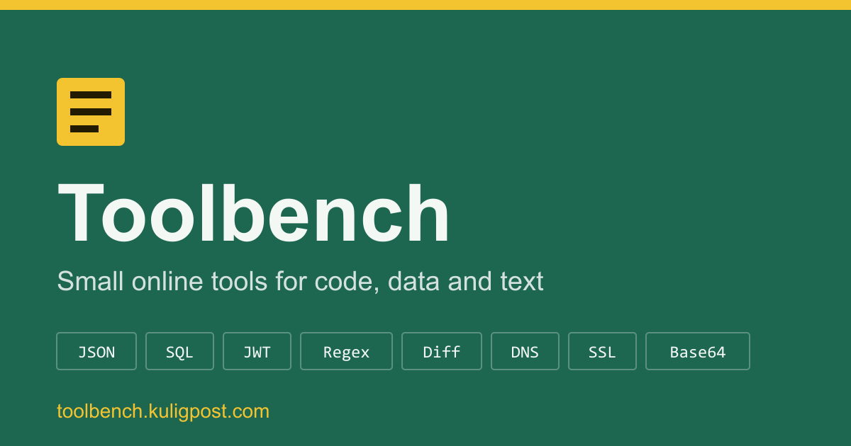 Toolbench: small tools for code, data and text